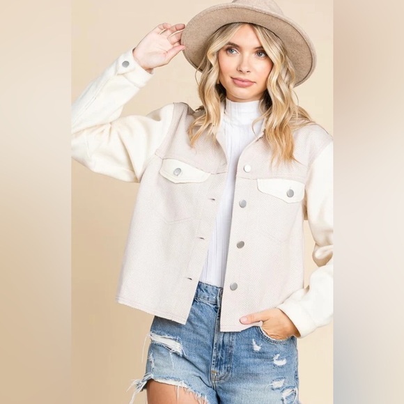 HERSY | Jackets & Coats | Hersy Womens Two Toned Cream Tan Chevron ...